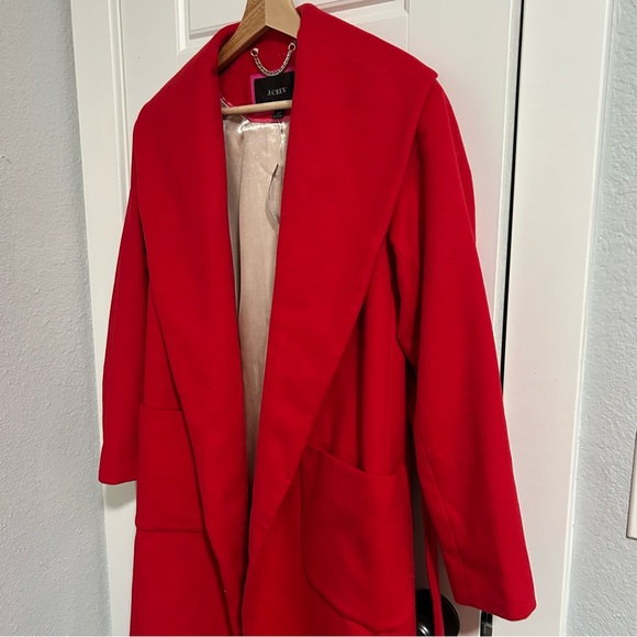 J. Crew | Jackets & Coats | Red Shawl Collar Jcrew Coat Wbelt | Poshmark